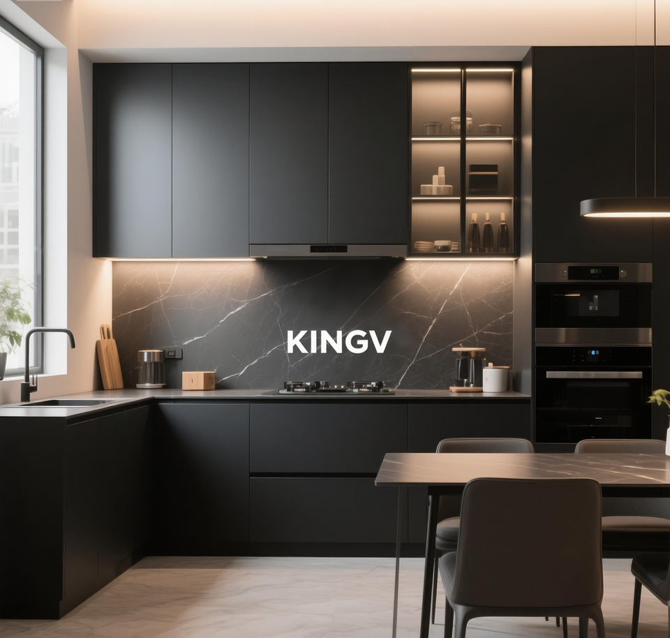 KINGV L-shaped Black Kitchen| Alibaba.com