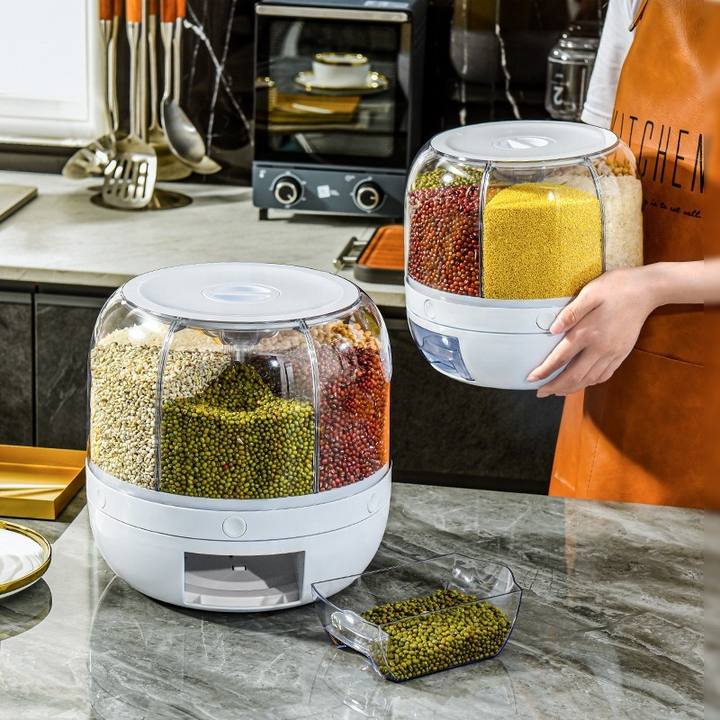 360 Degree Rotating Plastic Food Storage Container Sealed Rice ...