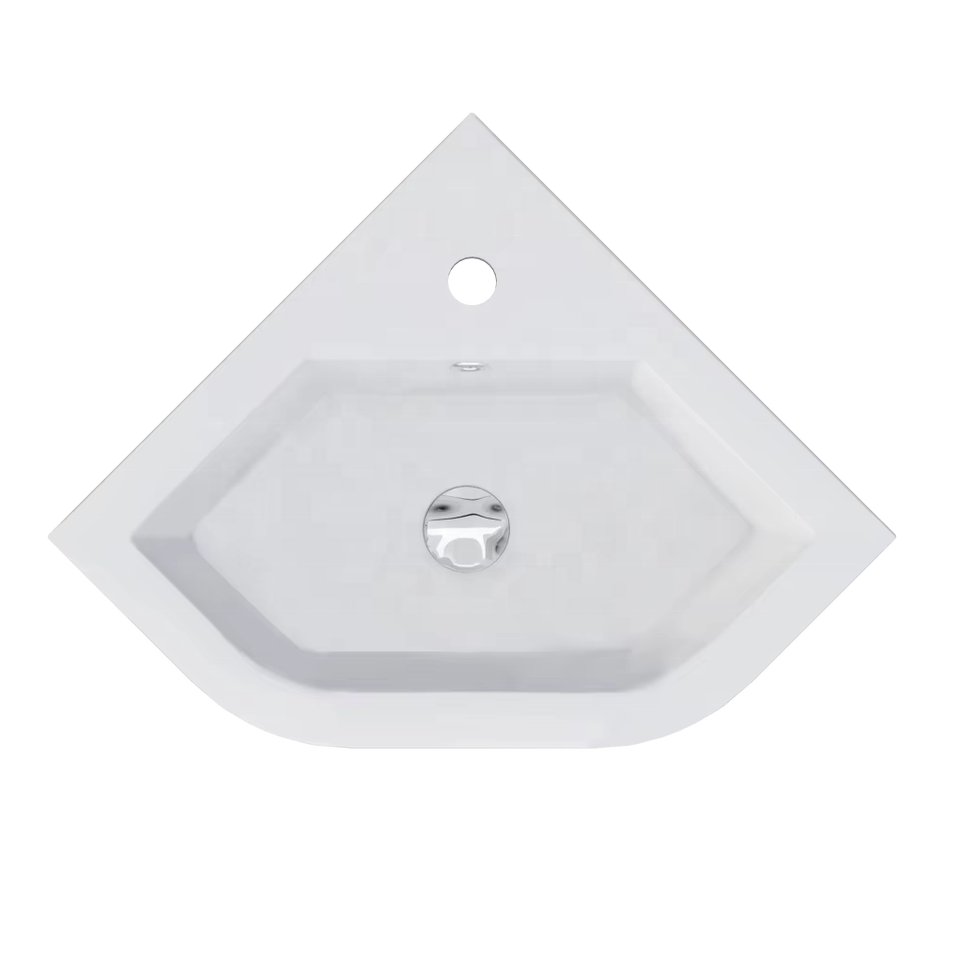 Minimalist White Resin Corner Basin Wall Hung Integrated Triangular ...