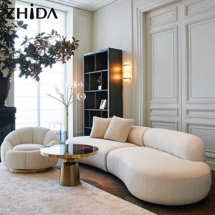 Modern Curved Sofa Set - Fabric Round White Living Room