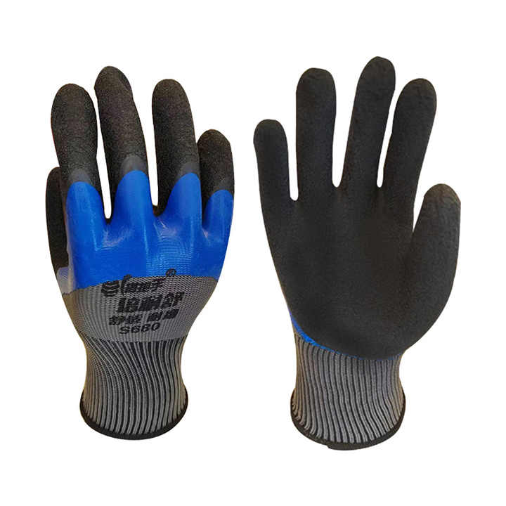 Nylon Shell Blue Latex Coated Inner Latex Coated Latex Rubber Gloved ...