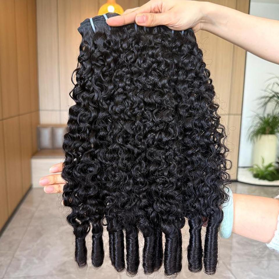 Curly End Water Wave Human Hair Extensions for Women Natural Black ...