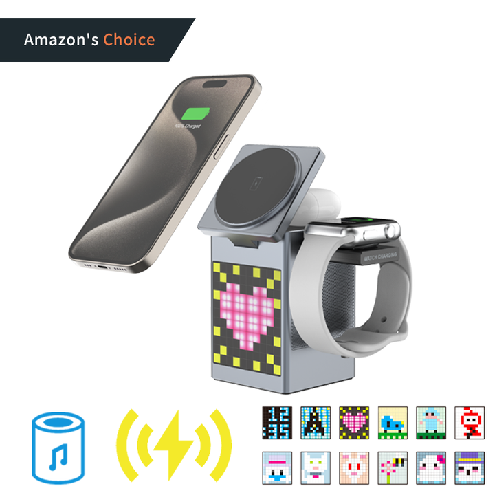 Customizable Pixel Animation 6 in 1 Wireless Phone Charger With Speaker ...