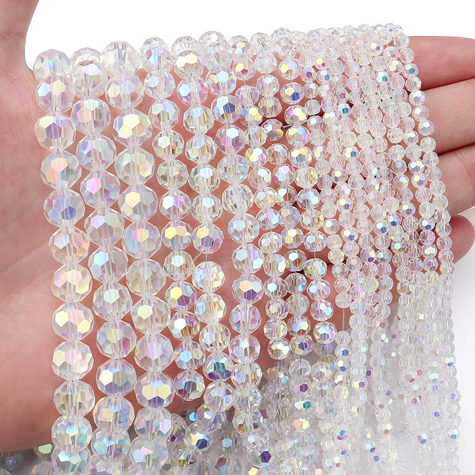 4/6/8/10mm Handmade Crystal AB Plated Glass Crystal Beads Faceted ...