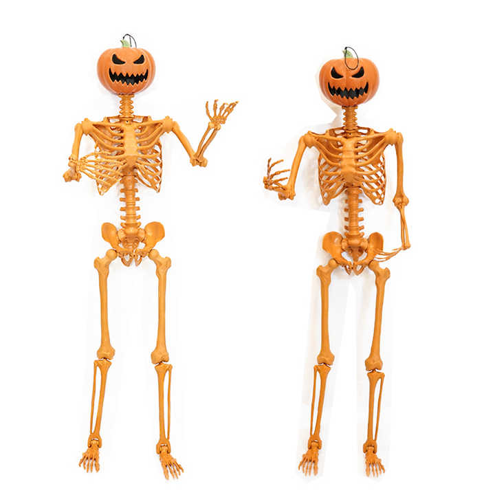 Life Size 5.4 Ft Full Body Movable Pumpkin Halloween Skeletons for ...