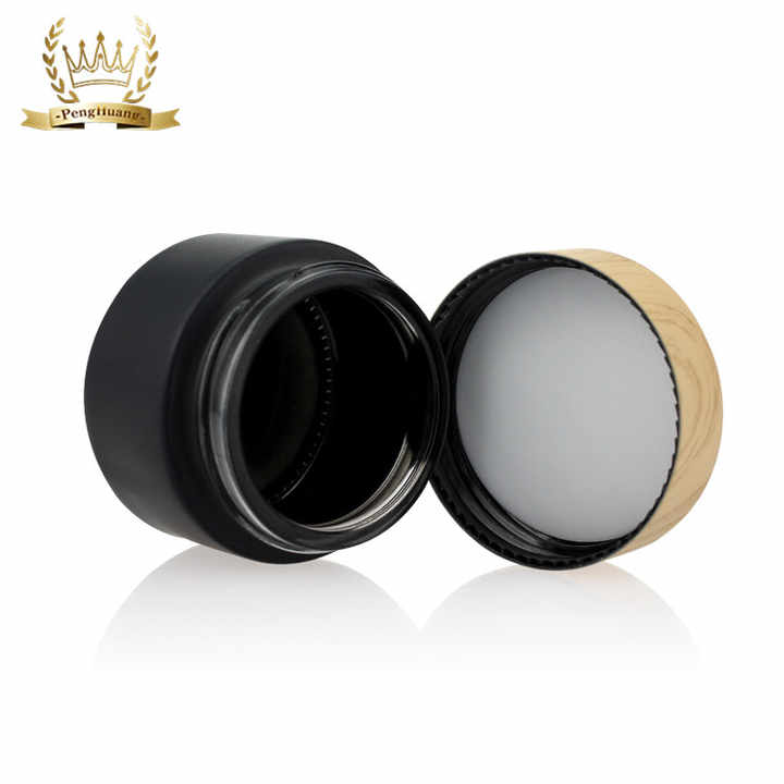 Small Cream Container Frosted Black Glass Cosmetic Jars with Bamboo ...