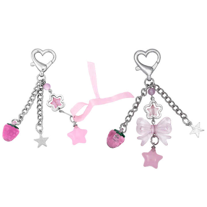 Y2k Fashion Flower Star Love Bow Strawberry Pendant Acrylic Keychain ...
