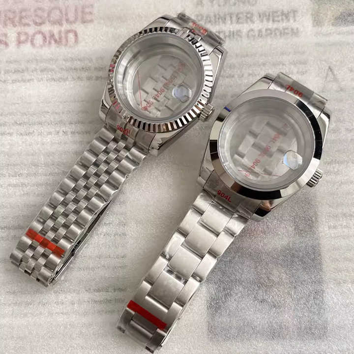 36/39mm Transparent Back case Stainless Steel Watch Case Strap Set Men ...