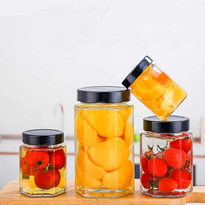 Wholesale Honey Jar Glass Hexagon Shaped Glass Jars 100ml 150ml 180ml 280ml 380ml 500ml Honey ...