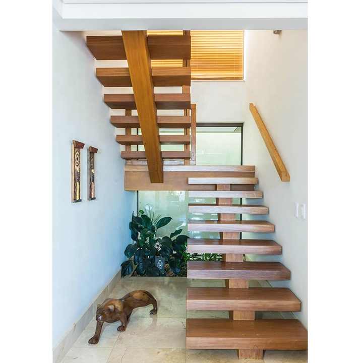 Indoor Steel Straight Mono Stringer Staircase with Oak Wood Treads