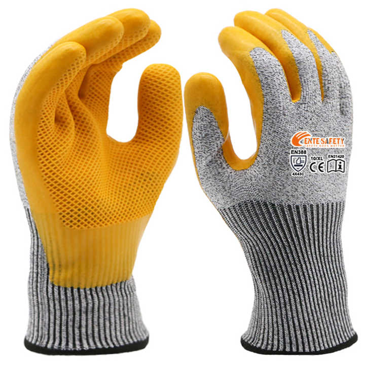 ENTE SAFETY En388 4X43C Hppe Cut Resistant Level 5 Anti Cut Latex Embossed Coated Hand Safety ...