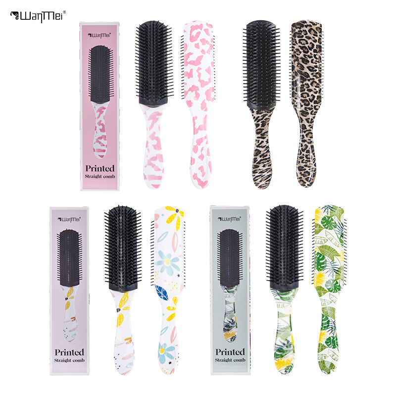 Wanmei Custom logo Hydrographic Printed Nine-Row Massage Comb Leopard ...