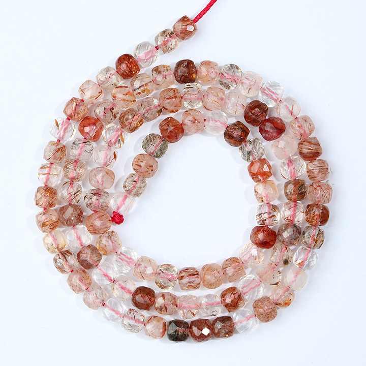 JSES 4mm A+ Natural Copper Rutilated Quartz Cube Faceted Beads for ...