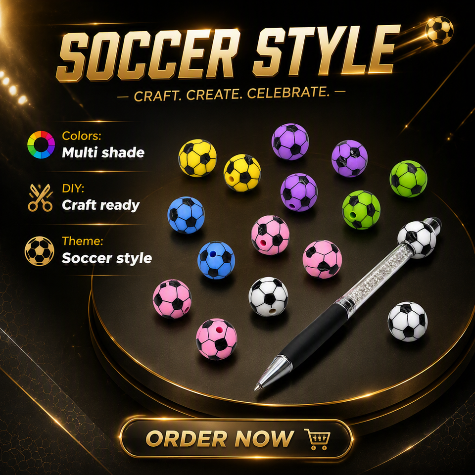 Silicone Soccer Beads Round Football Pattern Beads 15mm DIY Craft ...