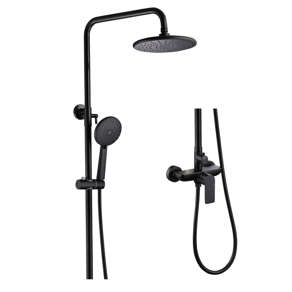 Empolo Complete Matt Black Shower System - Rain Shower Mixer