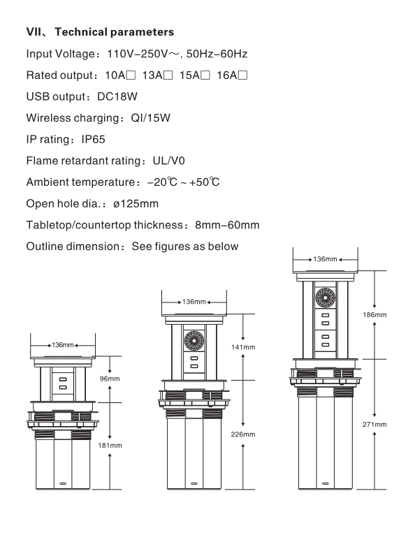 IP65 6 AC US Power Outlet Home Office WIFI Smart Lifting Motorized ...