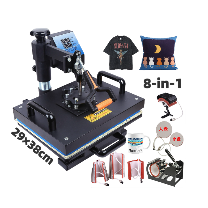 8 in 1 combo heat sublimation transfer machine 29*38CM for t shirt mug hat disc heat press ...