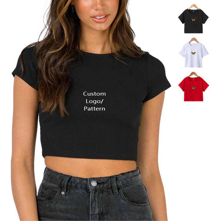 Custom Logo Plain Crop Top T-Shirt Femme Basic Inner Wear Women's T ...