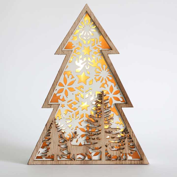 Christmas Wooden Tree Shape Table Decoration Xmas LED lights Ornaments ...