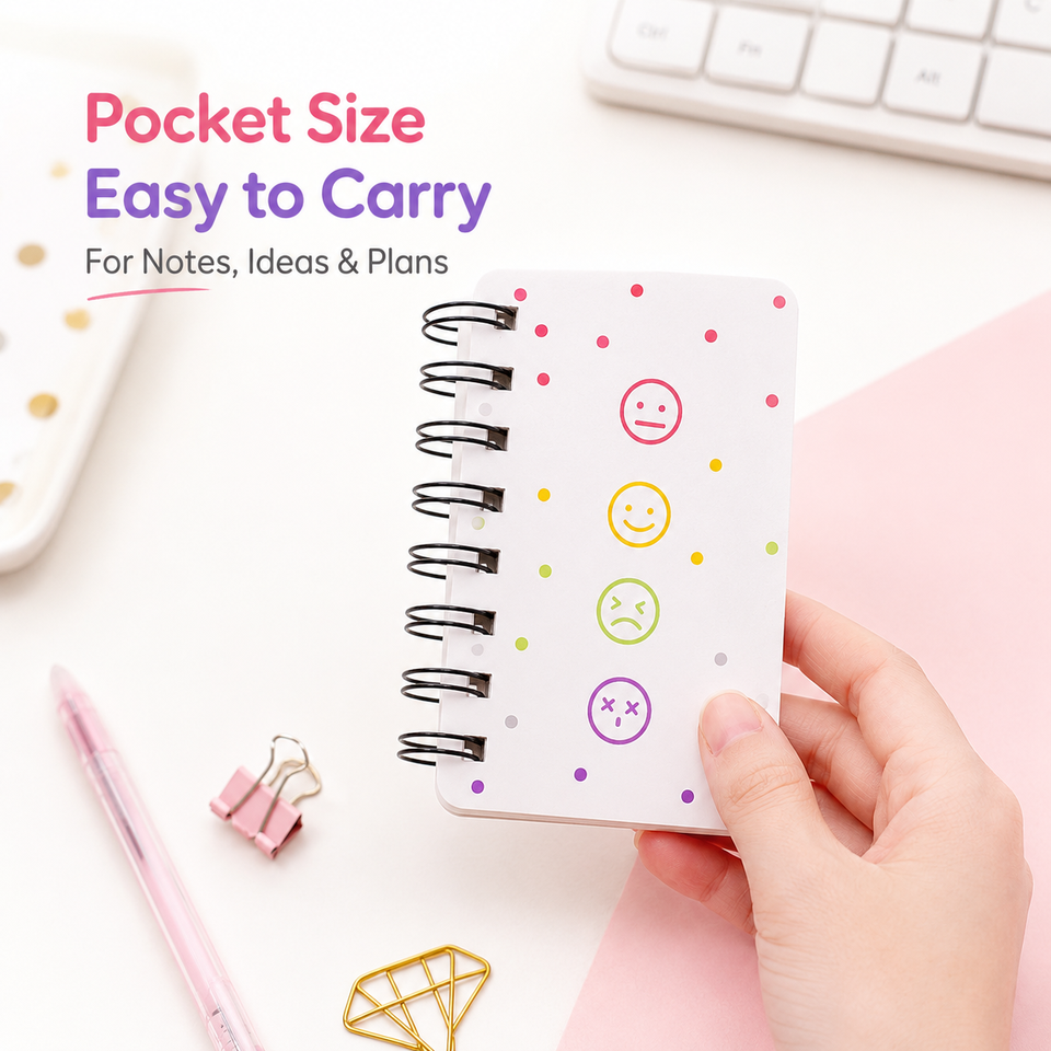 Mini Spiral Notebook Cute Colorful Cover Heart Flower Smiley Print ...