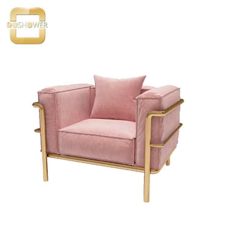 Luxury Waiting Sofa for Salon - Triple Seats & Pink Velvet