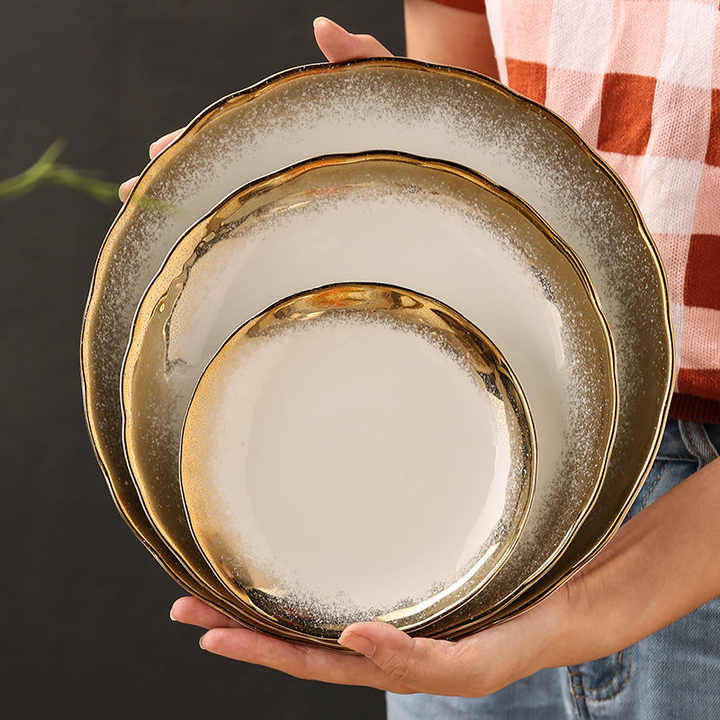Luxury Golden Edge Pearl Ceramic Tableware for Home & Party