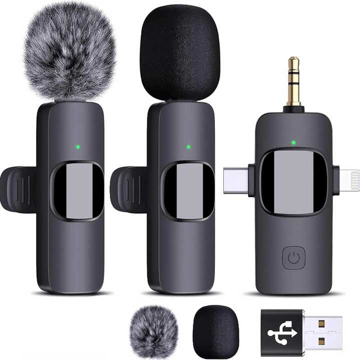K15 3-in-1 Cordless Outdoor Live Radio Microphone 3.5mm Jack Automatic Noise Reduction One Mic ...