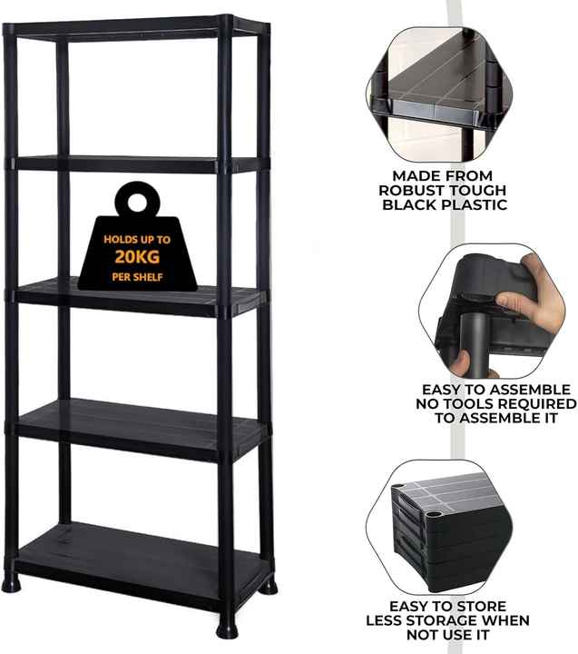 Free Standing Heavy-Duty Black Garage Storage Rack 5-Tier Plastic ...