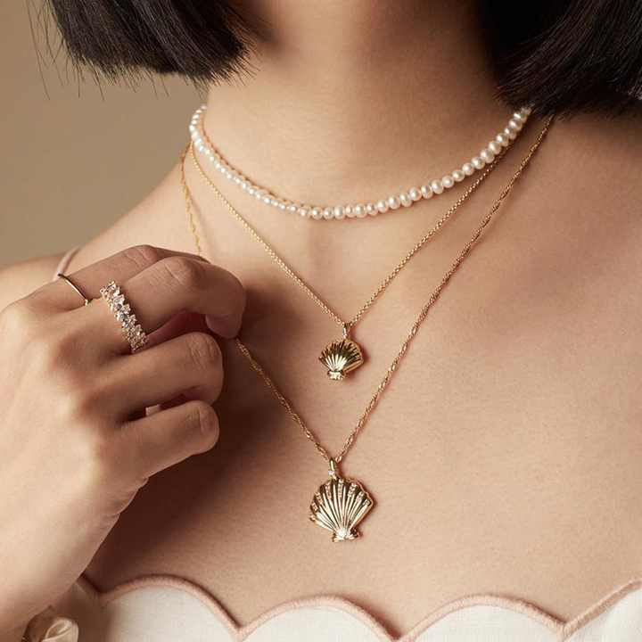 Gemnel Ocean Shell Freshwater Pearls Necklace 925 Sterling Silver CZ ...