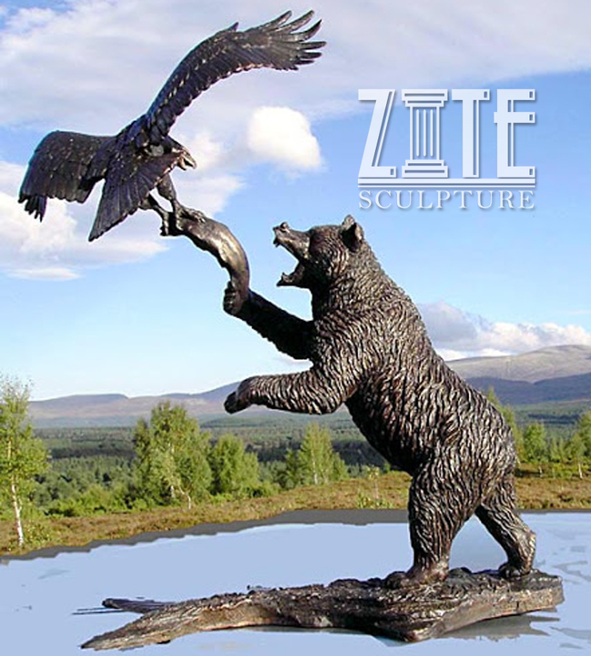 Garden Life Size Antique Brass Statue Bronze Brown Bear and Flying ...
