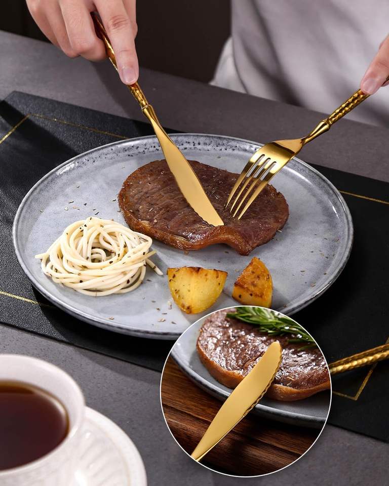 Factory Price Luxury Hammered Gold Forged Stainless Steel Flatware Set ...