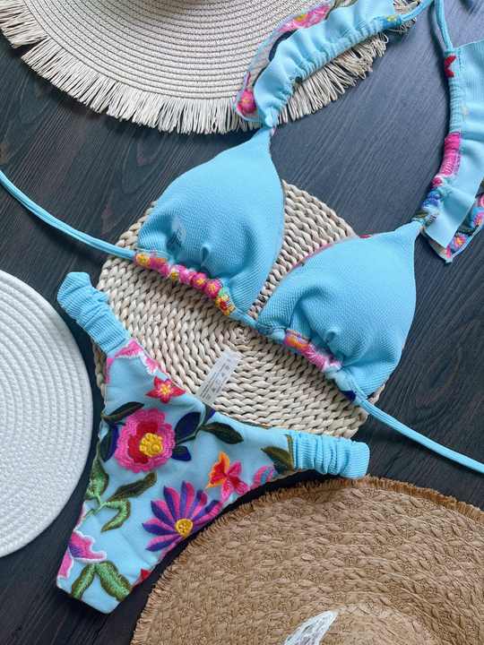 King Mcgreen Star Embroidery Flower Bikini Set Sexy Beachwear Summer ...