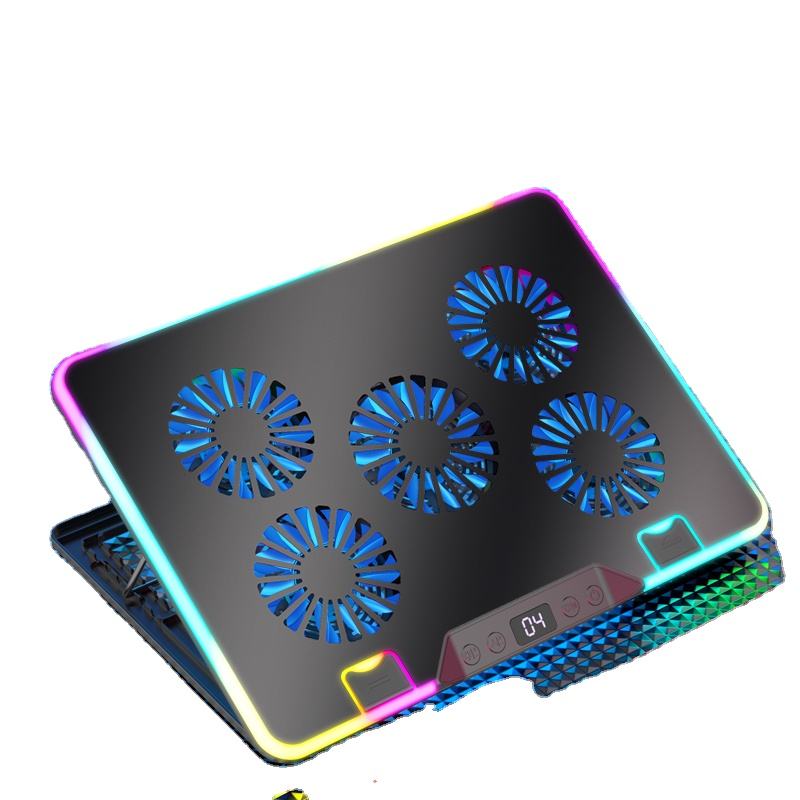 RGB Laptop Cooler Stand Metal Notebook Cooling 5 Fans Folding PC Cooler ...