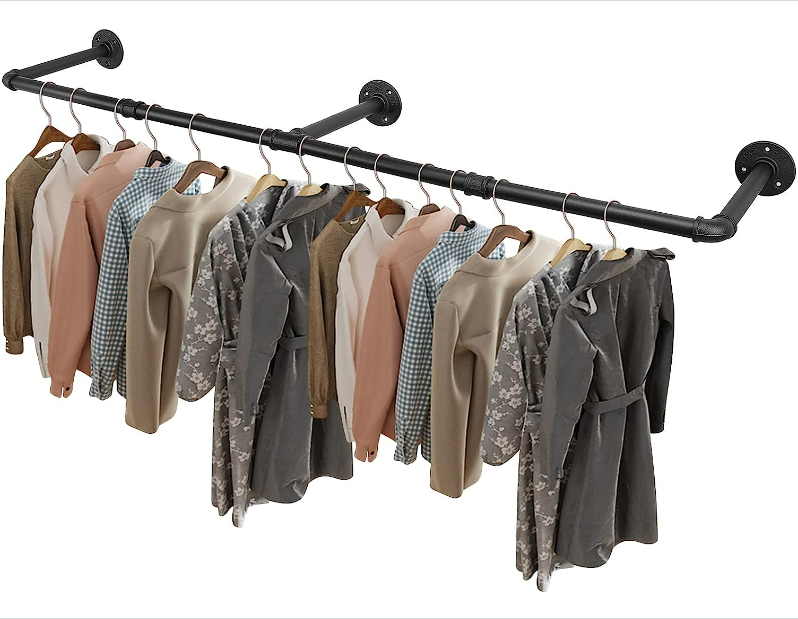 Detachable Malleable Iron pipe fitting Wall Mounted Rustic Saving Space Clothes Bar Multi Purpose Hanging Rod for Bedroom Closet