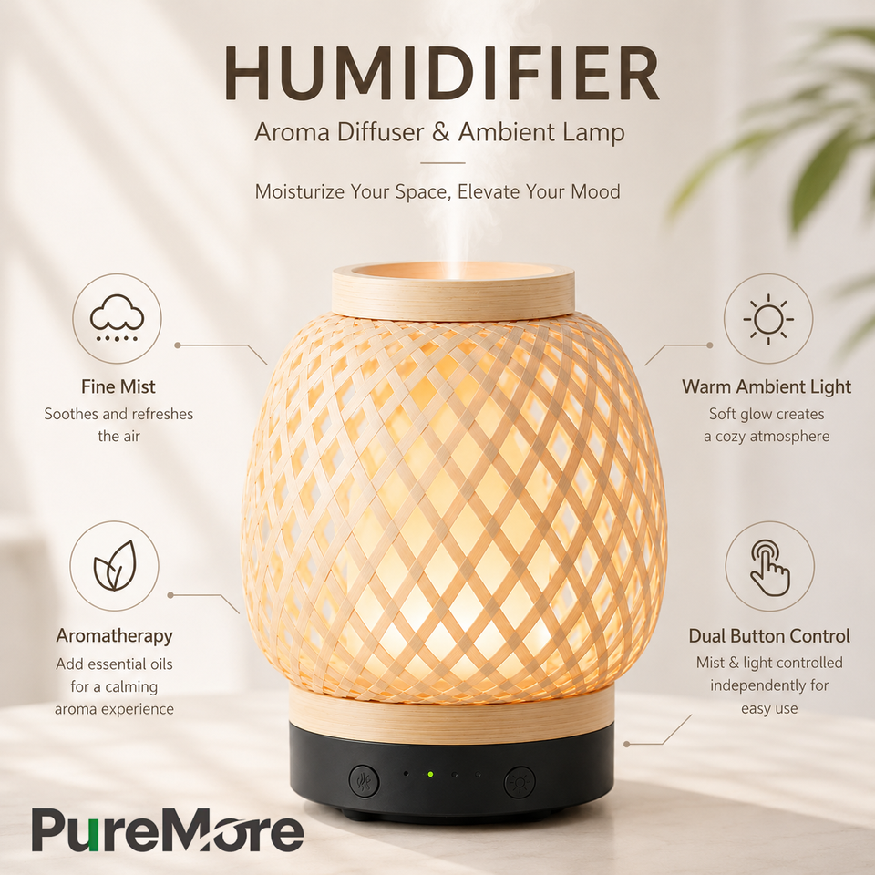 Decorative Bamboo Lattice Air Moisture Aroma Lamp Dual Button Control ...