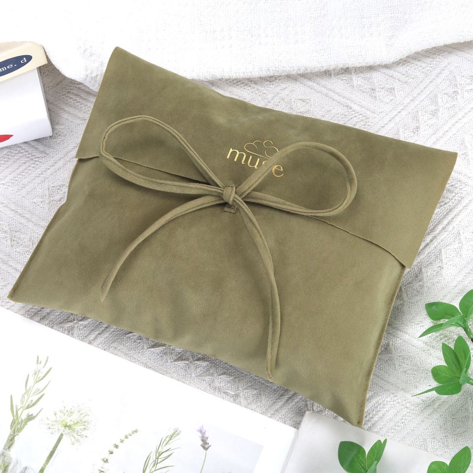 Custom Printed Logo Green Velvet Pouch Eco-Friendly Faux Suede Gift ...
