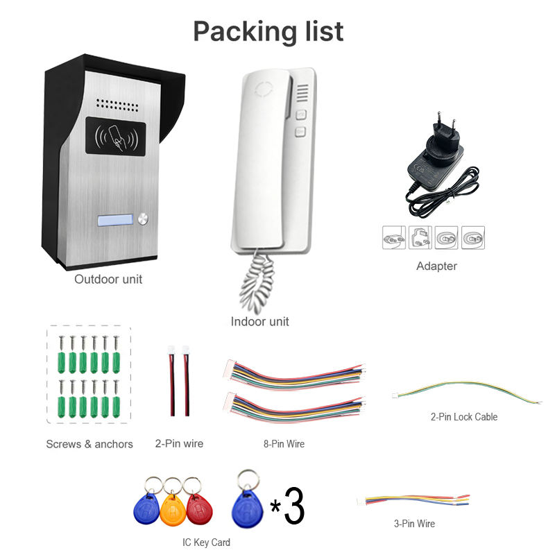 2 Wire Non-polar Audio Door Phone Support Electric Lock Magnetic Lock ...