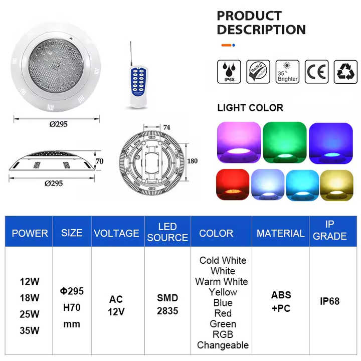 12V Ac Surface Mounted Rgb Color Changing Underwater Ip68 Waterproof Led Swimming Pool Light ...