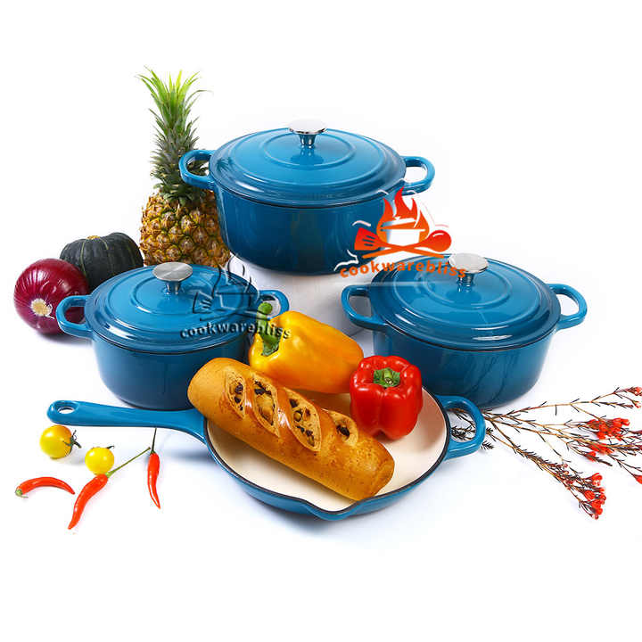 High Quality Custom logo 7 Piece Enamel Cast Iron Cookware Set Dutch ...