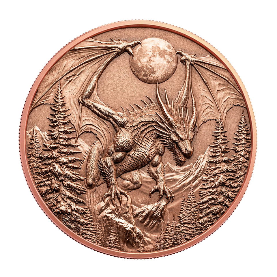Western Dragon 1 oz 999 Pure Copper Coin High Relief 3D Medieval ...