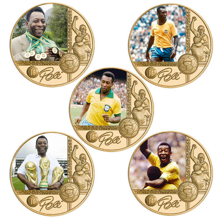 Famous Brazil Football Soccer Man Pele Gold Plated Coin Set