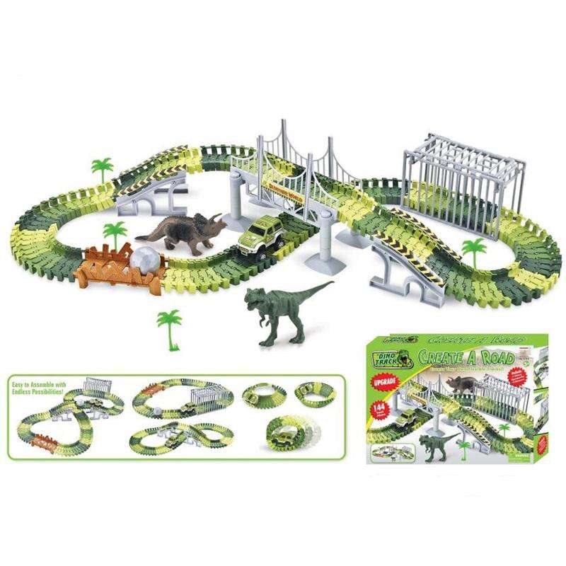 Creative DIY Brain Brick Railroad Dinosaur Set Slot Racing Track ...