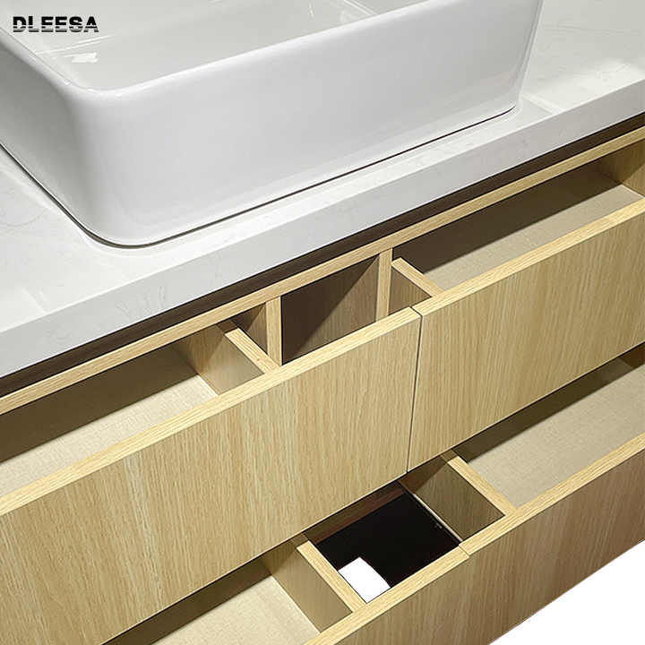 Luxury Wall Mount Floating Cabinet Solid Wood Quartz Vanity Counter Top ...