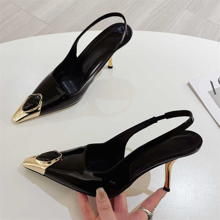 New Elegant Leather Metal Gem Toe Office High-end Comfortable Women's ...