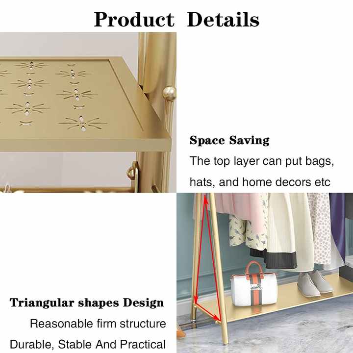 Gold Freestanding Industrial Double-Deck Coat Stand Multi-Functional ...