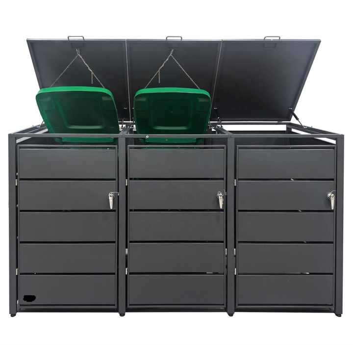 Durable Garbage Bin Box - 3 Bins Anthracite Grey Steel