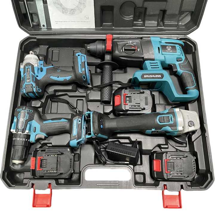 YUTUO Professional 4 in 1 Cordless Brushless Power Tool Set Impact ...