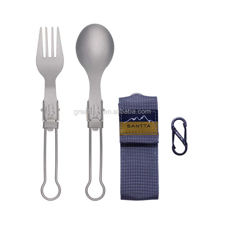 Customizable Titanium Folding Fork Spoon Utensil Set with Compact Case ...