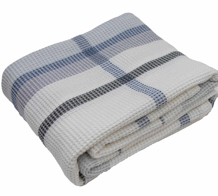 Vintage Blue and White Waffle Plaid ultra Soft Cotton Twin Size ...