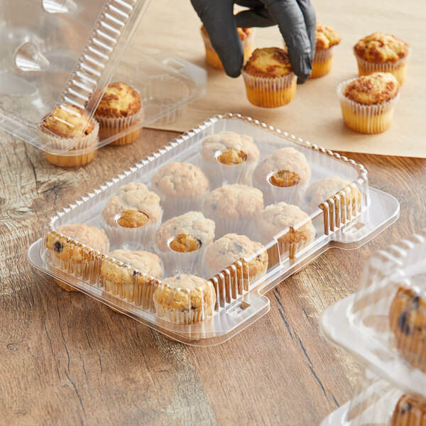 12-Compartment Clear OPS Hinged Mini Cupcake / Mini Muffin Container ...